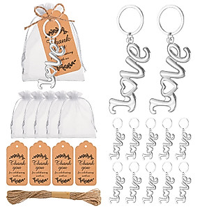 50Pieces Love Bottle Openers with Keychain/Keyrings and Thank You Tags Great Gifts for Wedding or Bridal Shower Favors, Souvenirs to Guests (Silver)