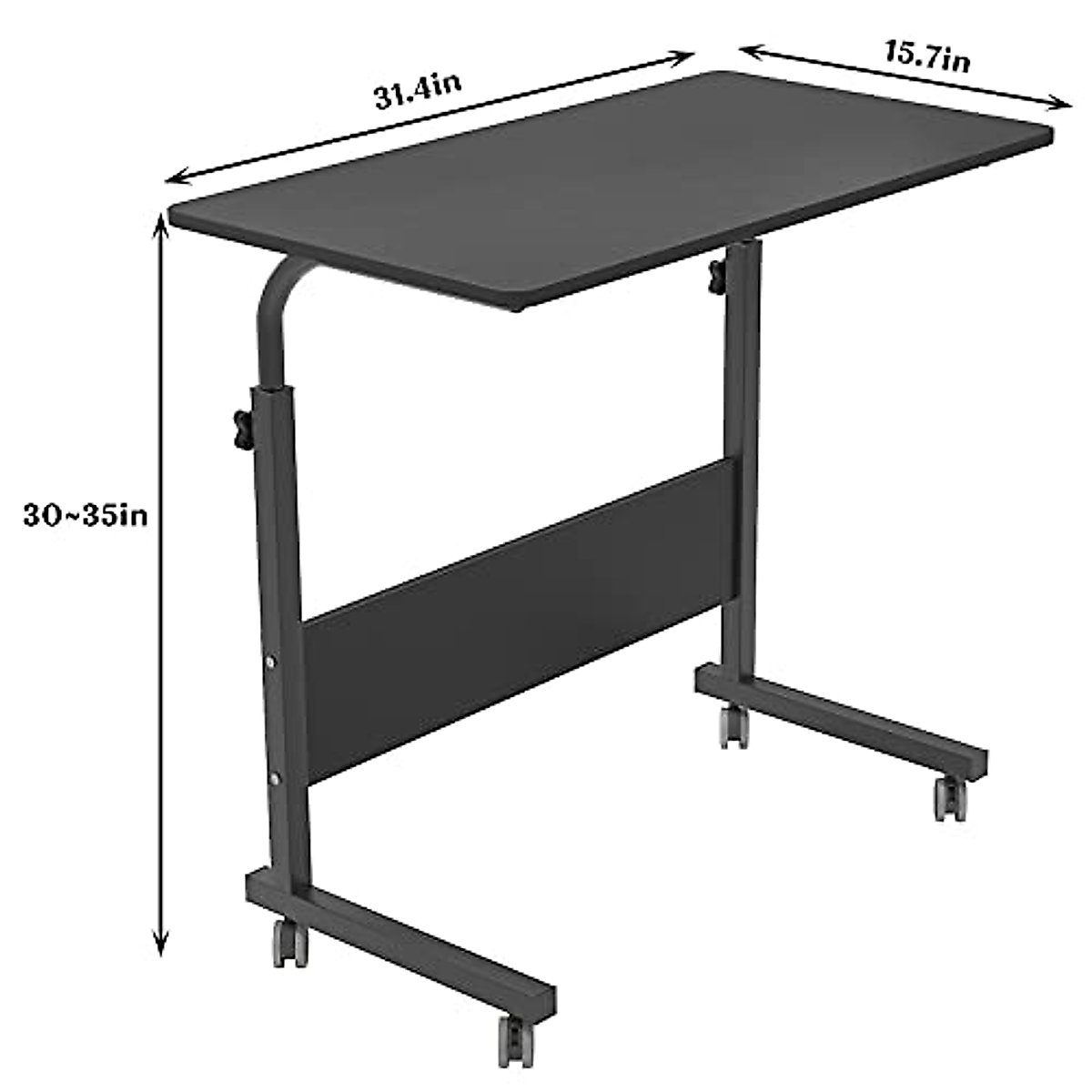 SogesHome 31.5inches Adjustable Mobile Bed Table Portable Laptop Computer Stand Desks with Rolling Wheels，Black