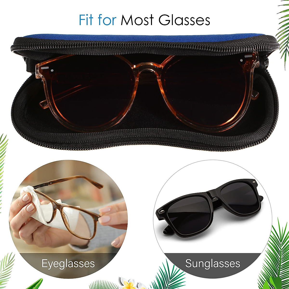 Flutesan 3 Pieces Sunglasses Soft Case Portable Neoprene Zipper Eyeglass Case Ultra Light Sunglasses Safety Pouch Glasses Case with Clip