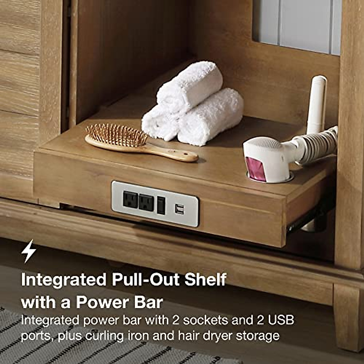 OVE Decors Edenderry 72" Double Undermount Sink Bathroom Vanity with Cultured Marble Countertop and Barn Doors, Pre-Assembled | Backsplash Included | 03 Drawers and Power Bar, 72 inches, Rustic Almond