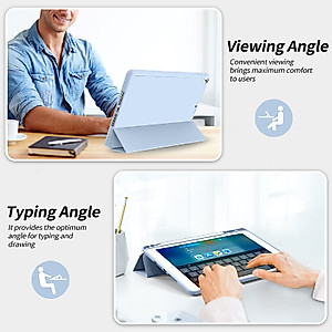 Aoub Case for iPad 6th Generation 2018/iPad 5th Generation 2017 9.7 inch, with Pencil Holder, Auto Sleep/Wake, Soft TPU Back Slim Lightweight Trifold Stand Smart Cover for iPad 9.7 6/5 Case- Sky Blue