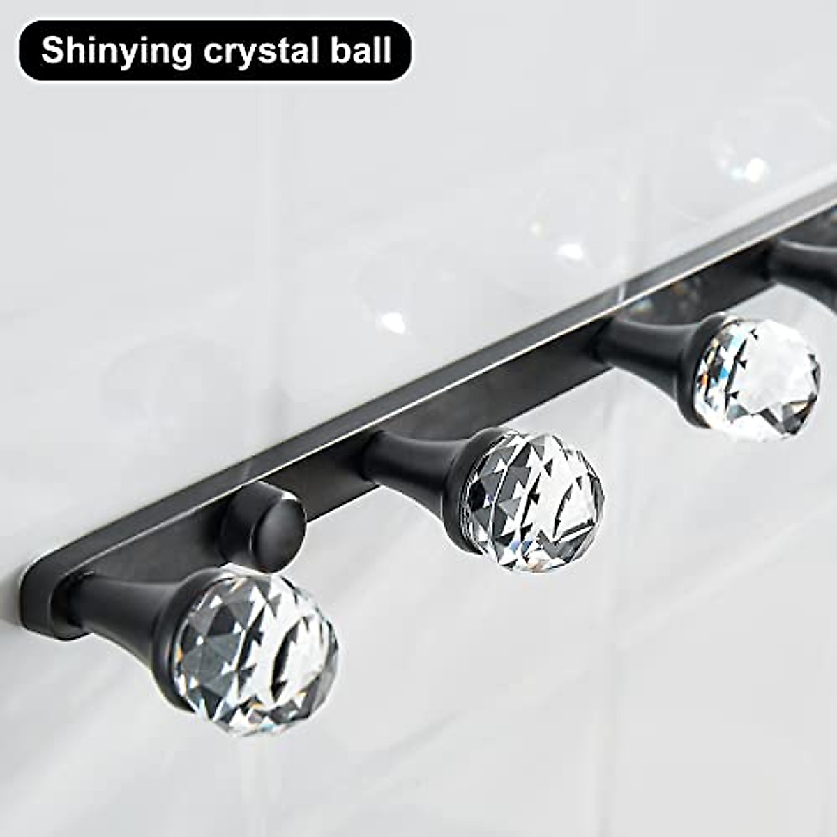WOLIBEER Crystal Towel Hook, Matte Black Coat Hook 4 Row Hook Wall Mounted Hook Rack Stainless Steel Hanger for Bathroom Kitchen Toilet Entryway