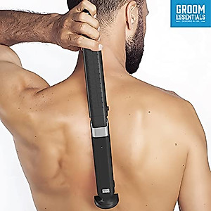 Groom Essentials Rechargeable Back Shavers for Men | USB Charging Hair Trimmer for Men w/Extendable, Foldable Arm for Hard-to-Reach Areas | Back Shaver & Body Trimmer for Men | Electric Razor for Men