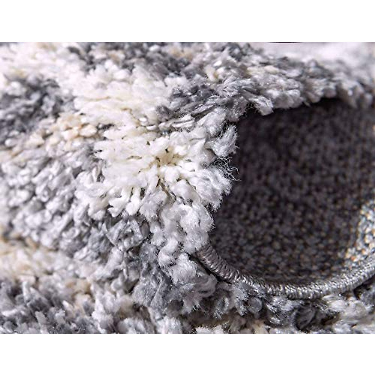 Unique Loom Hygge Shag Collection Modern Moroccan Inspired, Geometric Design, Plush & Cozy Area Rug, 8' 0" x 10' 0", Gray/Ivory