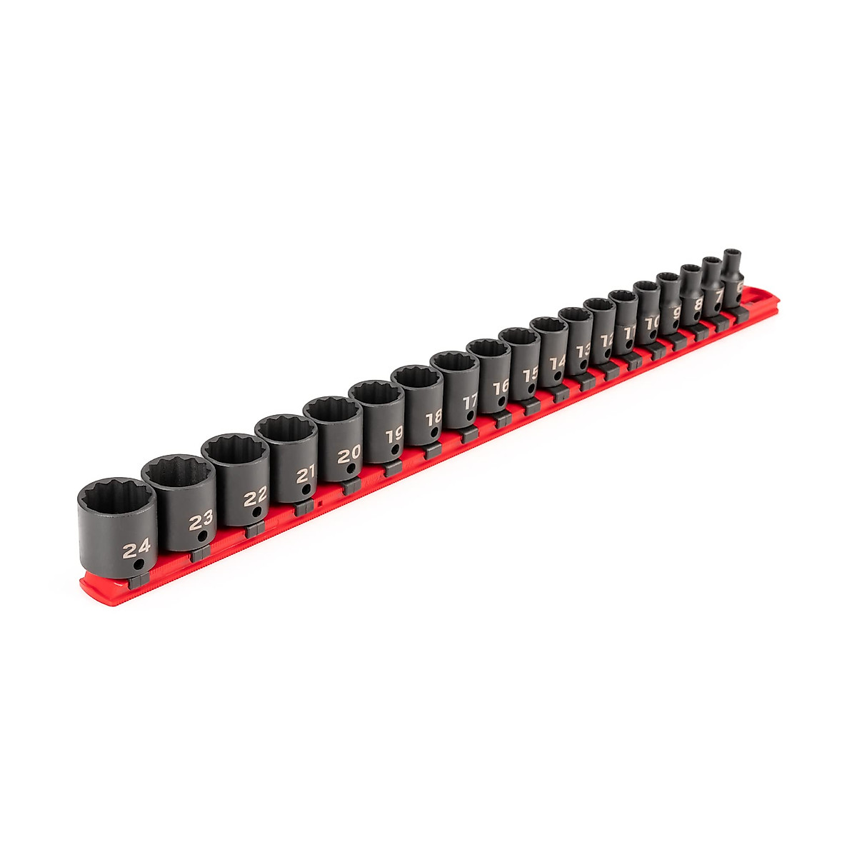TEKTON 3/8 Inch Drive 12-Point Impact Socket Set with Rail, 19-Piece (6-24 mm) | SID91114