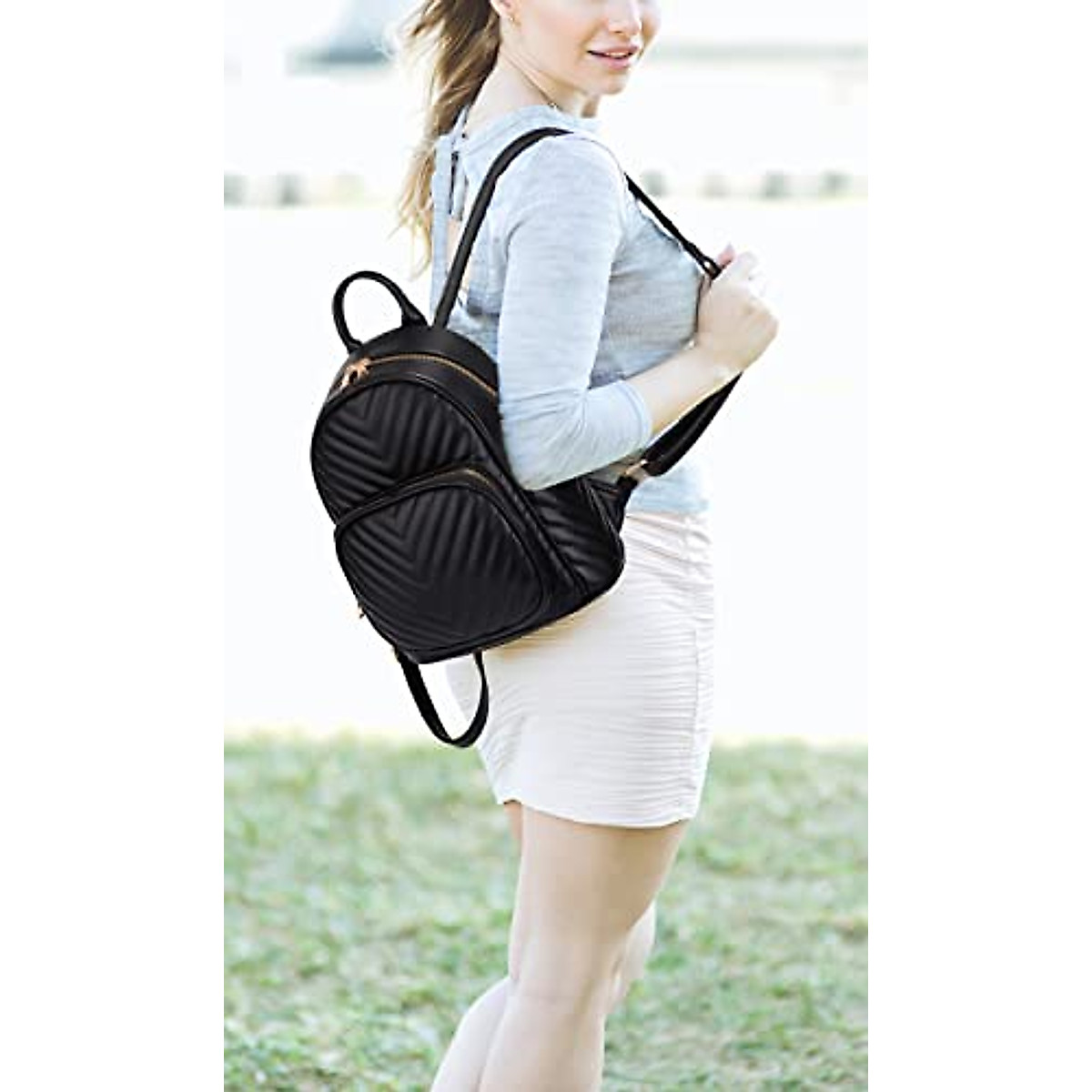 UTO Backpack Purse for Women Quilted Leather Vegan Small Girls Daypack Travel Shoulder Bag Fashion Ladies Satchel