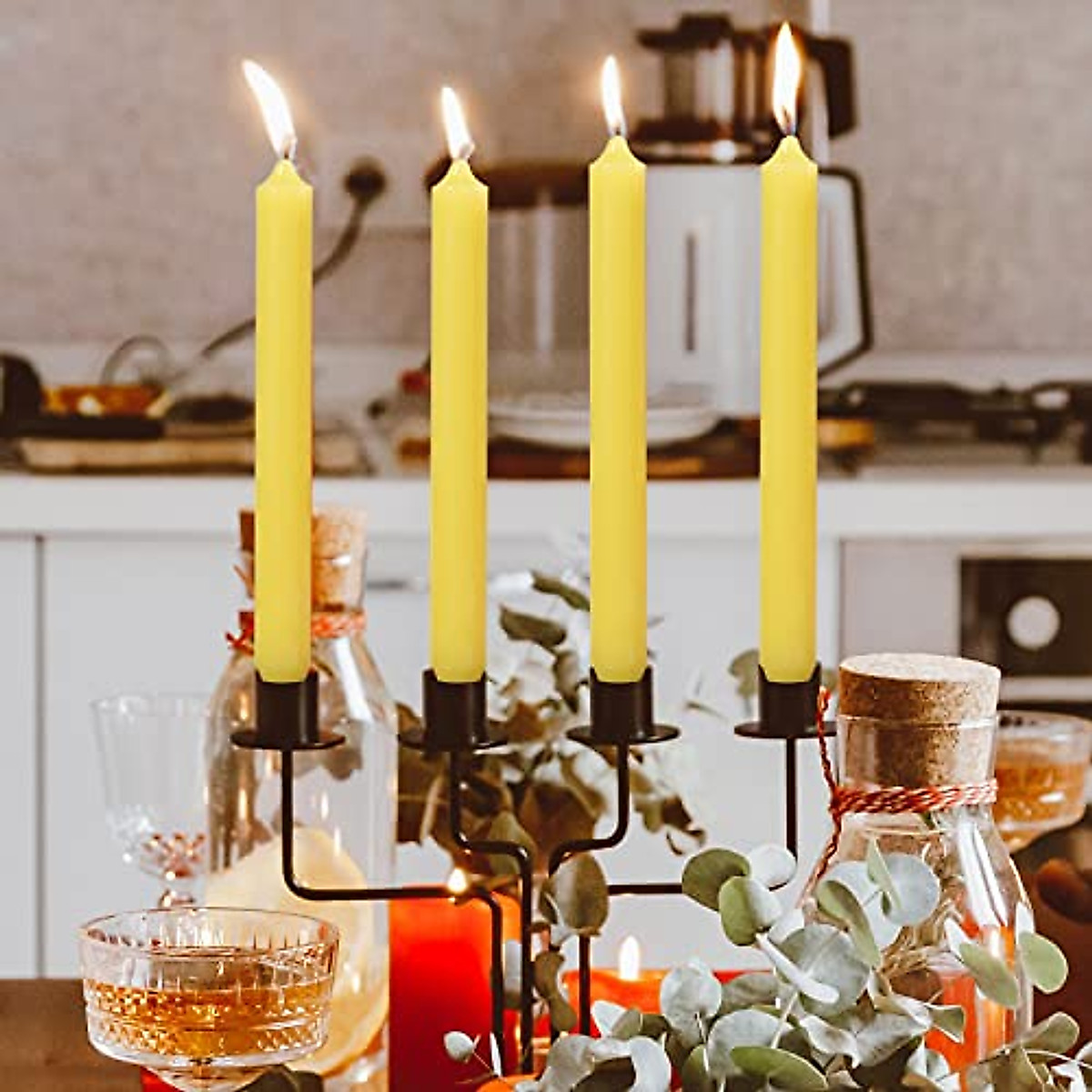 8 inch Taper Candles 4 Pack - Metallic Taper Spiral Candle Taper Candles - Unscented Dripless and Smokeless Home Décor - Dinner, Party, Wedding, Halloween, Churches (8 inch, Yellow)