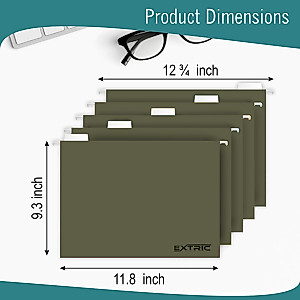 Hanging File Folders Letter Size, Hanging Files 25 Pack 1/5 Cut Heavyweight 180 GSM Reinforced Green File Cabinet Folders