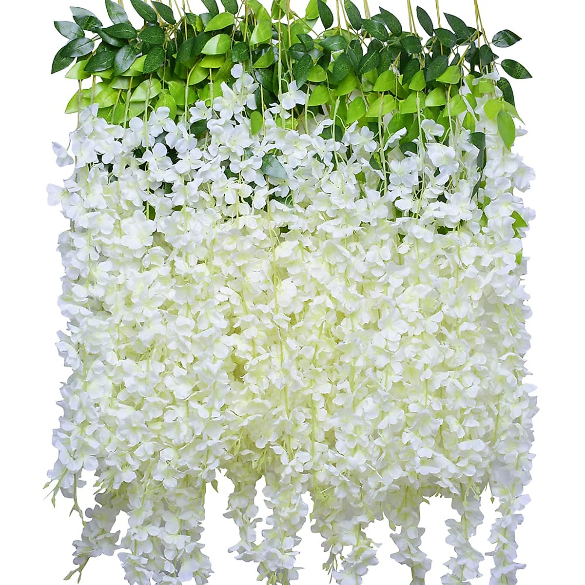MARTHA&IVAN 26 Stems Artificial Wisteria Garland Fake Wisteria Vine Hanging Flower Bush String for Wedding Garden Party Decoration (26 Stems White)