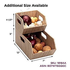 MobileVision XL Bamboo Storage Bins for Pantry & Kitchen Cabinet Organizer Multi-Purpose 2 PC Stackable Set Larger Bins for Potatoes Onions Packaged Goods & More