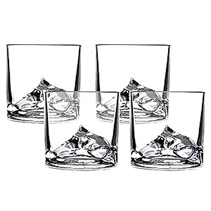 LIITON Mt Everest Whiskey Glasses Set of 4, Heavy Rocks Glasses Gift Set With Raised Mountain For A Quick Chill Without Ice