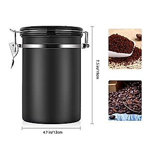 Coffee Container, Coffee Canister Large Airtight Stainless Steel Coffee Container Kitchen Storage Canister for Coffee, Christmas Gift and Birthday Gift(Black)