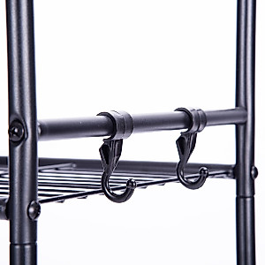 UPVOTED 5-Tier Free Standing Wire Rack Adjustable Metal Shelving Storage Unit for Pantry Laundry Kitchen Office, with 4-Hooks, Black