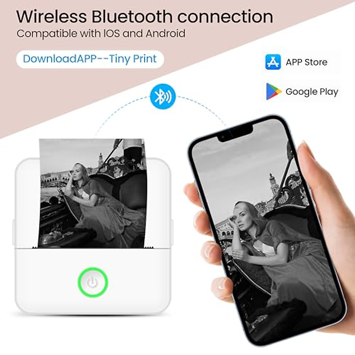 ZERNBER X6 Mini Printer Sticker Maker, Portable Inkless Thermal Bluetooth Label Photo Printer for Journaling, Entertainment, DIY Gifts for Kids (Free 4 Rolls of Printing Paper) White