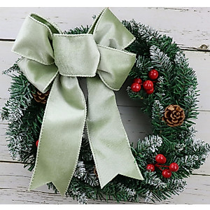 DINDOSAL Sage Green Velvet Ribbon Wired 2.5" x 10 Yards Green Christmas Ribbon Wired Edge Christmas Tree Wired Ribbon for Wreaths, Tree Topper Bows, Crafts, Home Decor, Gift Wrapping