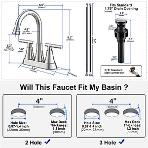 Bathroom Faucets for Sink 3 Hole, Hurran 4 inch Brushed Nickel Bathroom Sink Faucet with Pop-up Drain and Supply Lines, Stainless Steel Centerset Faucets for Bathroom Sink Vanity RV