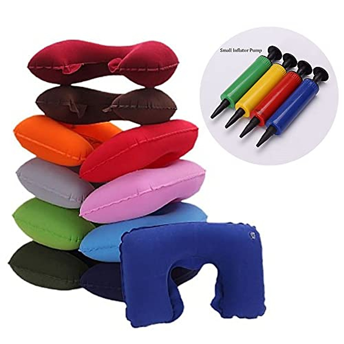 okdeals Inflatable U Shape Neck New Airplane Driving Nap Support Head Rest Travel Pillow Multicolor Portable Office Air Cushion(1,Wine red)