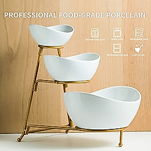 YHOSSEUN 3 Tier Serving Stand Oval Serving Bowl with Metal Rack, Tied Serving Tray Food Display Dessert Appetizer, Serving Bowl Fruit Chip Dip Bowl Set for Parties, Gold