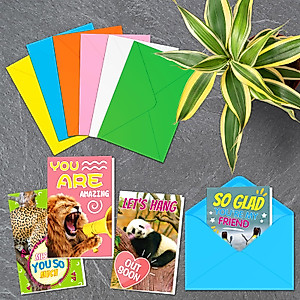 Funny Animal Greeting Cards with Envelopes Stickers 24 Pack Thinking of You Miss You Hello Note Cards for for Kids Students Friends Teacher Family Birthday, Holiday Gifts Present 4x6 In