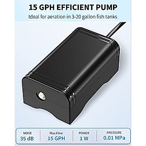 Pawfly Mini Aquarium Air Pump 15 GPH Quiet Oxygen Aerator Pump with Bracket Airline Tubing Bio Sponge Filter Air Stone Control Valve and Check Valve for 3-20 Gallon Nano Fish Tanks and Buckets