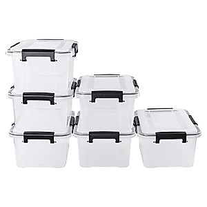 Rinboat 10L Clear Plastic Storage Box with Lid, Latching Storage Box, Pack of 6