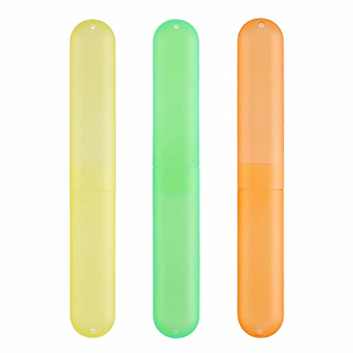 kwmobile Toothbrush Holder Travel Cases - Set of 3 Portable Plastic Tooth Brush Case Containers for Storage and Traveling - Yellow/Orange/Green