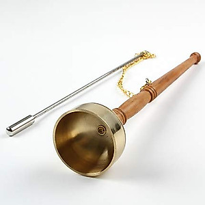 YJSD Solid Brass Hand Call Bell with Wooden Handle, Tibetan Buddhist Handmade Copper Prayer Wheel, Widely Used in Various Buddhist Ceremonies