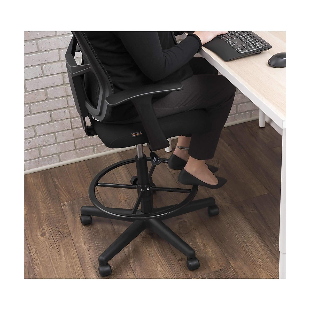 Stand Up Desk Store Sit to Stand Drafting Task Stool Chair for Standing Desks with Adjustable Footrest and Armrests (Black)