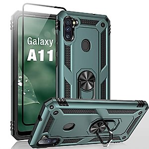 Tranick Samsung A11 Case with [ 9H Full Coverage Tempered Glass Screen Protector], [ Military Grade ] 15ft Drop Tested Protective Case for Samsung Galaxy A11 Phone (Green)