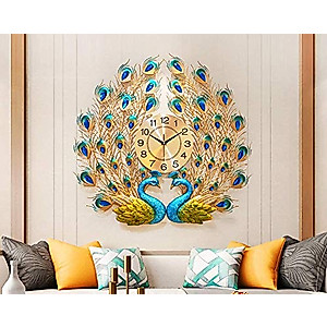 Wall Clock Peacock Wall Clock European Peacock Home Decor Wall Clock Living Room Mute Clock Watch Bedroom,Green