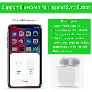 Wireless Charging Case Replacement Compatible with Airpods 1 & 2 Generation, Charger Cases Only for Air pods 1 2 Gen with Quick-Pairing Sync Button, 450mAh, NO Earbuds, Standard(White)