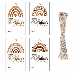Valentine's Day Gift Tag, Rainbow Theme Valentine Hang Tags with Strings(40 Pack), Happy Valentine's Day Hang Tags Gift Wrapping Decorations and Supplies for Boys Girls(QRJDP-004)