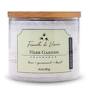 Carolina Candle Herb Garden Scented Jar Candle, Finch & Vine Collection, 3 Wick, 14.5 oz - Up to 60 Hours Burn