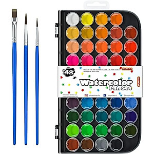 Shuttle Art Watercolor Paint Set, 48 Colors Watercolor Paint Pan Set with 3 Paint Brushes for Beginners, Artists, Kids & Adults to Watercolor Paint, Bullet Journal, Calligraphy Practice