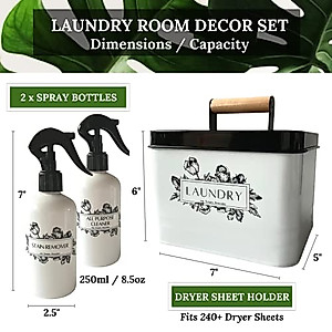 Dryer Sheet Holder Spray Bottles Set, Farmhouse Decor Fabric Softener Dispenser for Laundry Room Organization and Storage, 2 Pack Spray Bottles for Cleaning Solutions, House Warming Gifts New Home