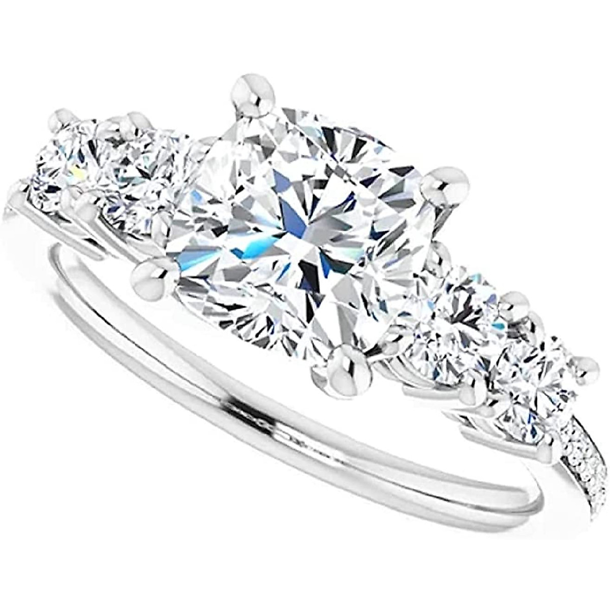 Moissanite World Cushion Cut 3.00Ct, VVS1 Clarity, Moissanite Diamond, 925 Sterling Silver Ring, Five Stone Promise Ring, Bridal Ring, Engagement Ring, Party Jewelry (5.5)