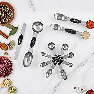 Elyum Measuring Spoons, 8 Sets Magnetic Measuring Spoons Dual Sided Stainless Steel Measuring Spoons Stackable Nesting Tablespoon Teaspoon, Fits in Spice Jars, for Dry or Liquid Ingredients (Black)