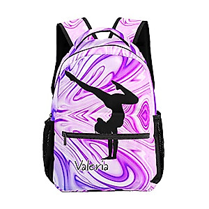 zaaprintblanket Personalized Gymnastics Purple Art Tie Dyed with Text Name Bookbag Waterproof Backpack for Boys Girl Gift