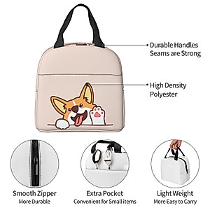 Lunch Bag Cute Welsh Corgi Dog Waving Paw Insulated Lunch Box Teen School Reusable Bags Meal Portable Container Tote For Boys Girls Travel Work Picnic Boxes