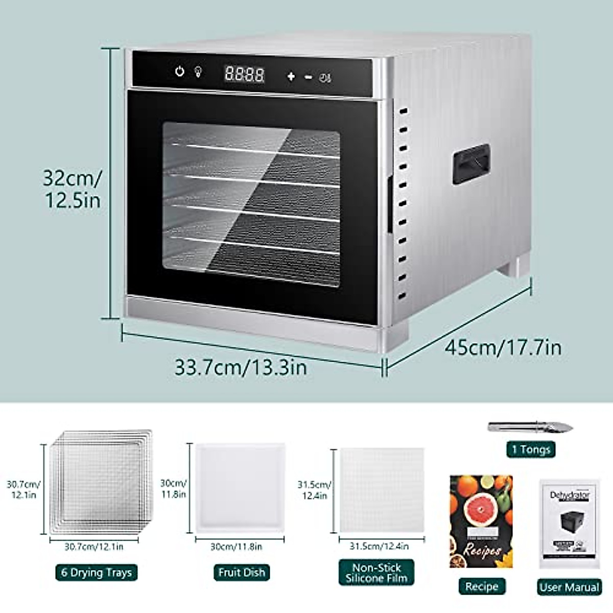 COMKERI Food Dehydrator 6 Trays for Food Jerky, Fruit, Meat, Dog Treats, Herbs, Flower Tea, Vegetables, Durable Food-grade Stainless Steel Dehydrator Machine with 110V/700W