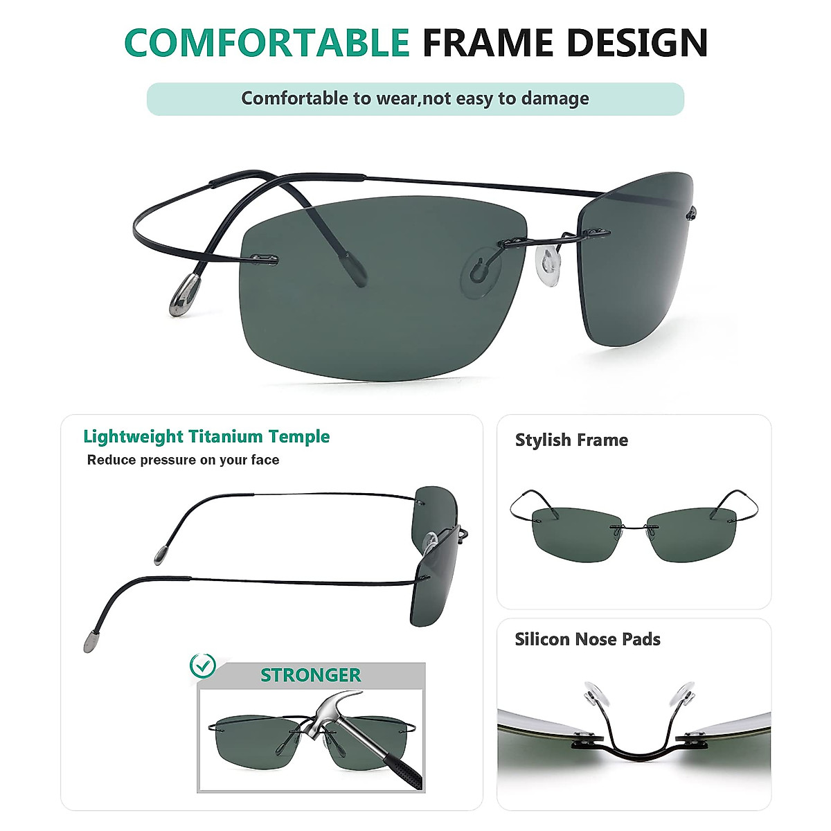 Eyekepper Rimless Titanium Frame Polarized Sunglasses G15 Lens