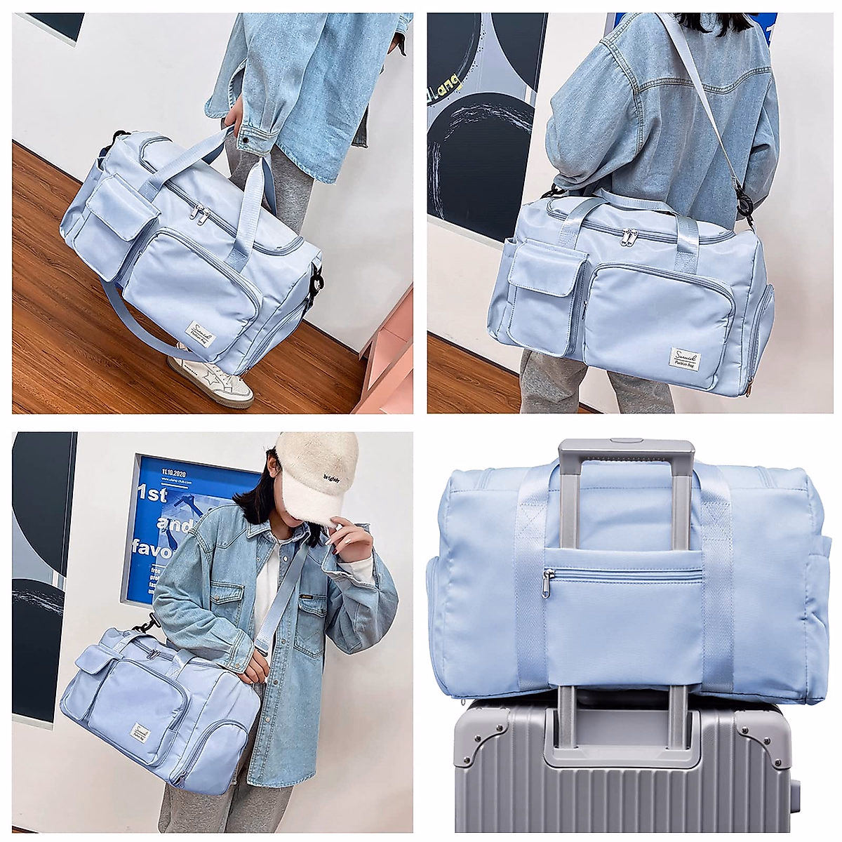 Suruid Sports Gym Bag with Shoes Compartment Travel Duffel Bag with Dry Wet Separated Pocket for Men and Women, Overnight Bag Weekender Bag Training Handbag Yoga Bag - Blue