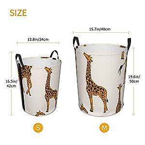 Laundry Basket,Giraffe African Animal Nursery,Large Canvas Fabric Lightweight Storage Basket/Toy Organizer/Dirty Clothes Collapsible Waterproof For College Dorms-Large