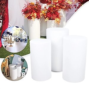 Cylinder Pedestal Stands for Parties,Ironwork Cylinder Cake Stand,Cylindrical Display Stand,White Cylinder Pedestal Stands for Parties,Decoration, Weddings, Birthday Party(5Pcs/3Pcs),3 large pieces