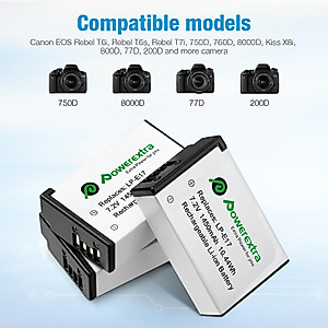 Powerextra 3 Pack LP-E17 Battery and Charger Compatible with Canon LP E17 and Canon Rebel SL2 SL3 T6i T6s T7i M3 M5 M6 200D 77D 750D 760D 800D 8000D KISS X8i