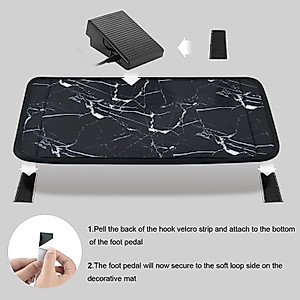 Sewing Machine Foot Pedal Pad Stay in Place Mat, Non Slip Rubber and Hook and Loop Pad to Keep Foot Pedal Steady on Hard Floor Carpet, Piano Pedal,12”x7”, 1/5” Thick (Black+White)