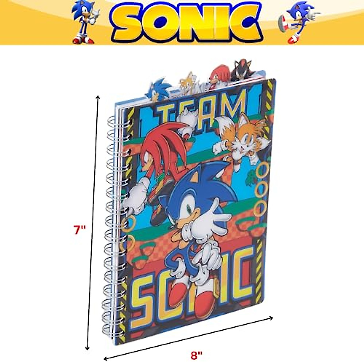 Innovative Designs Sonic the Hedgehog Tab Journal Notebook, Spiral Bound, 96 Lined Pages, 8 x 7 inches, Blue