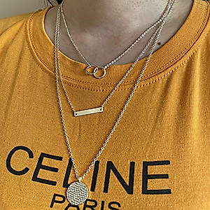 choice of all 3 Layered Necklaces for Women, Dainty 14K Gold Plated Layering Choker Necklace Handmade Layered Moon Coin Disc Necklace Jewelry for Women (3layer Circle-Silver)