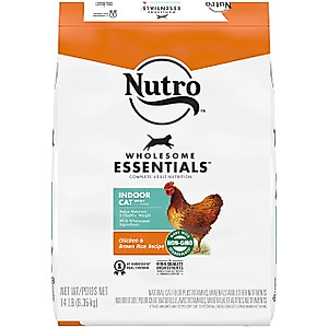 NUTRO WHOLESOME ESSENTIALS Adult Indoor Natural Dry Cat Food for Healthy Weight Farm-Raised Chicken & Brown Rice Recipe, 14 lb. Bag