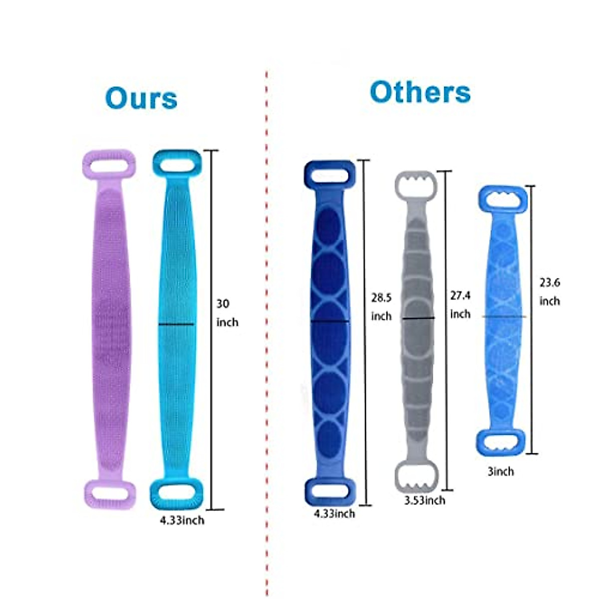 2 Pcs Silicone Back Scrubber for Shower, Silicone Body Scrubber, Shower Back Scrubber for Men Women, Silicone Bath Body Brush Deep Clean & Invigorate Your Skin (30in)